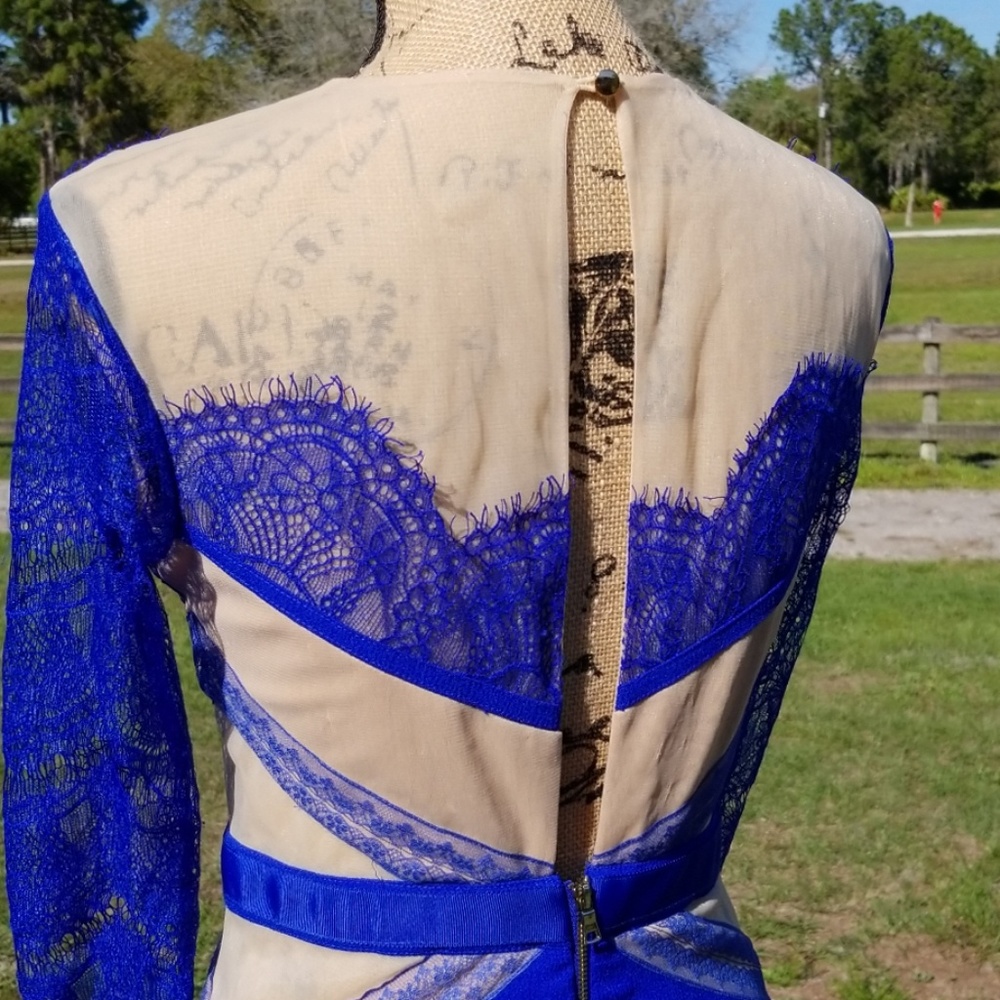 Sheer Mini Dress Blue Nude Three Floor Nwot Gem